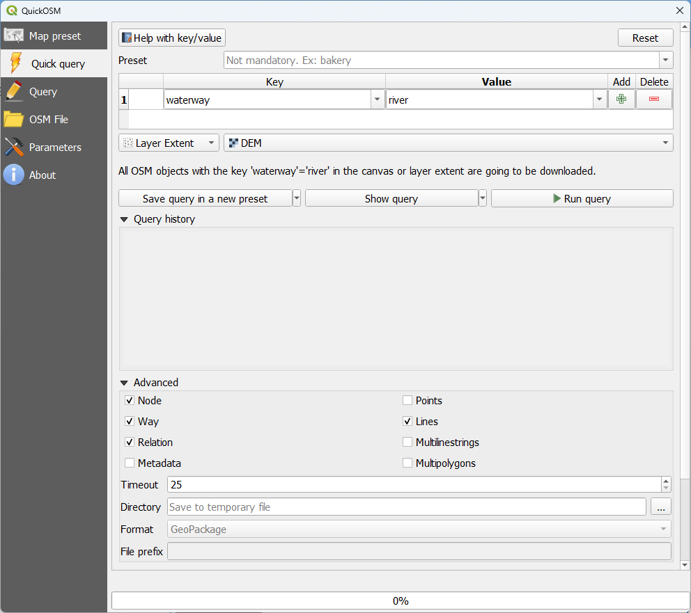 Tutorial: Burn stream network into DEM: Download river line vectors ...